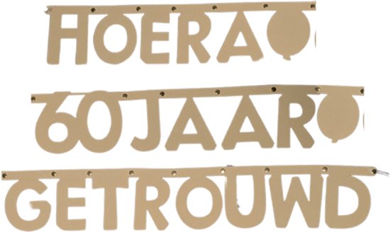 Hoera 60 jaar getrouwd letterslinger, inclusief zuignapjes | bol