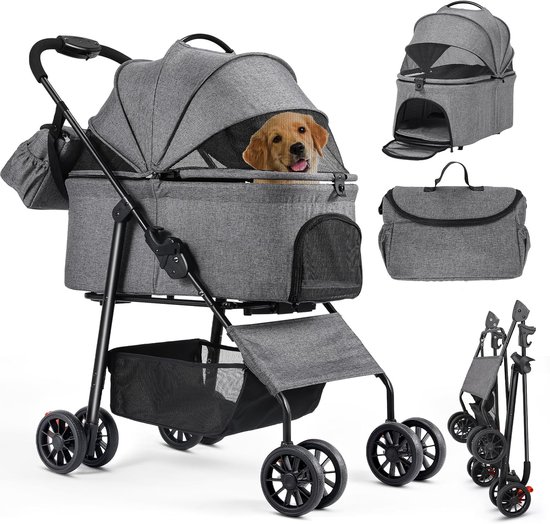 Hondenbuggy 3-in-1 tot 30 kg, inklapbare hondenbox, transporttas, draagbaar... | bol