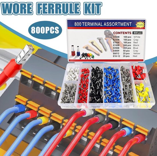 Assortiment van 800 stuks geïsoleerde adereindhulzen 0.5-6 mm² - Voor ...