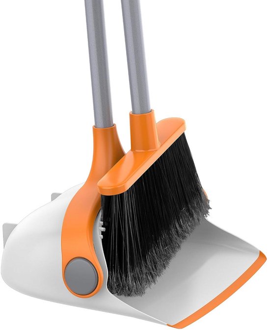 Bezem en stofpan set met lange handgreep - Rechtopstaande bezem en ...