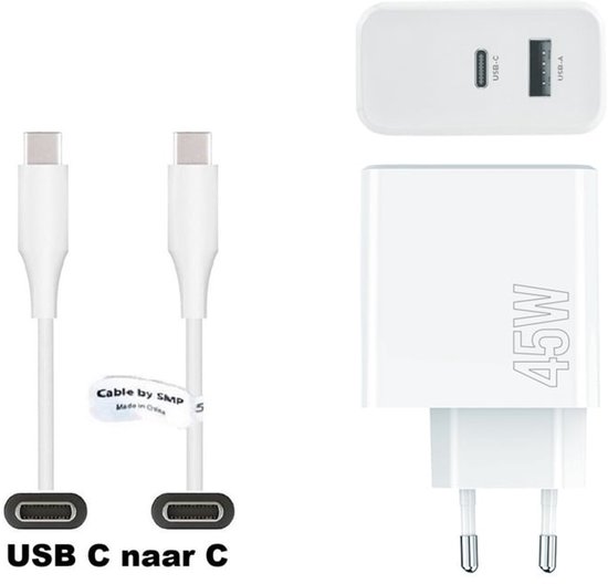 OneOne super snellader. 45W oplader met extra sterke 2,5 meter USB C ...