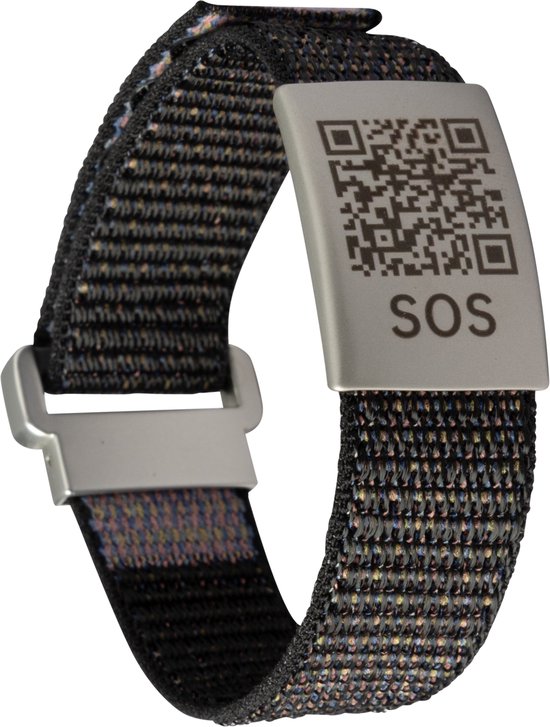 DynaTag SOS Bracelet QR-Code Textiel Zwart/Roze | bol