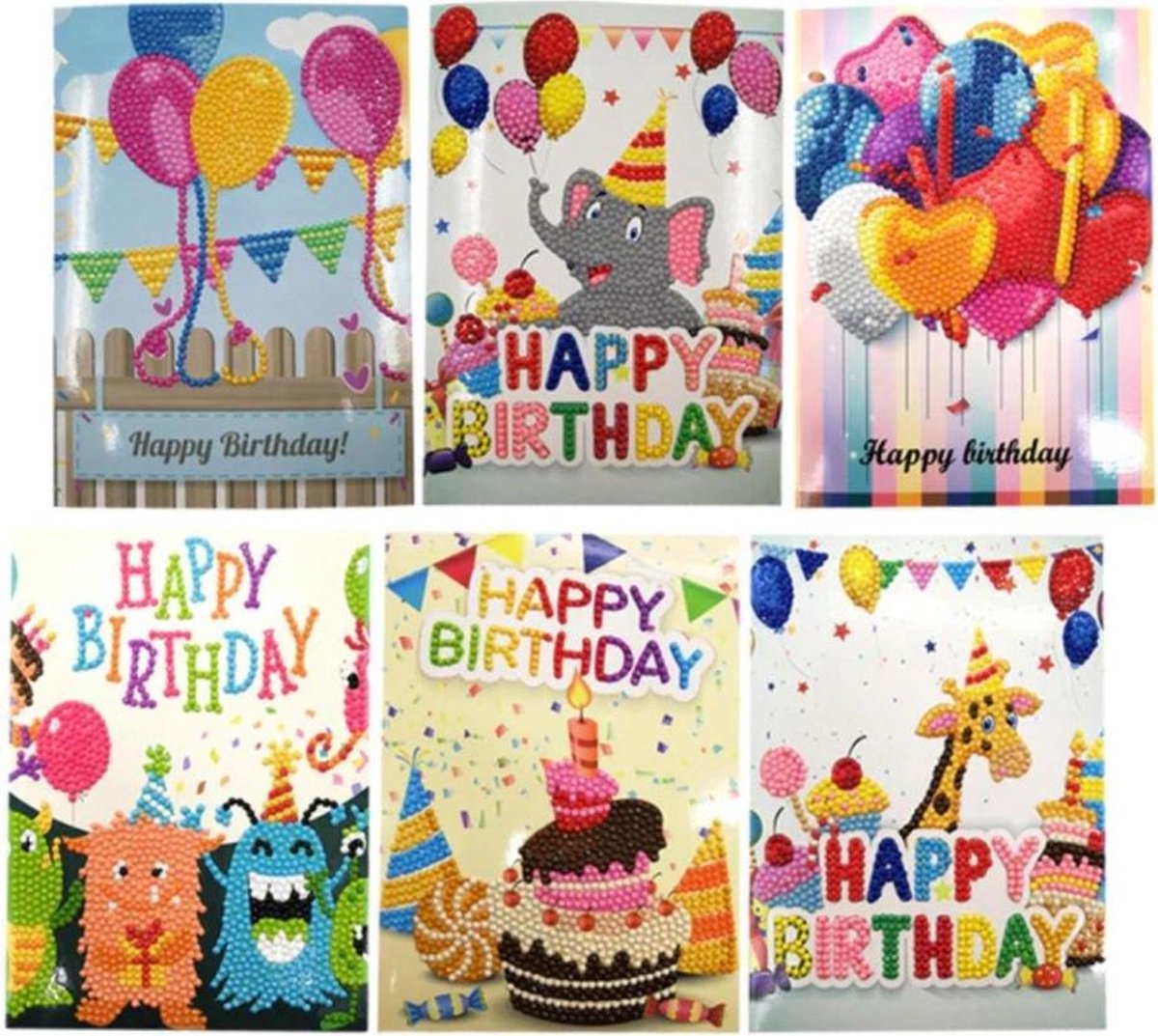 Cards & Crafts 6 Diamond Painting kaarten - Happy Birthday Pakket - 6 ...