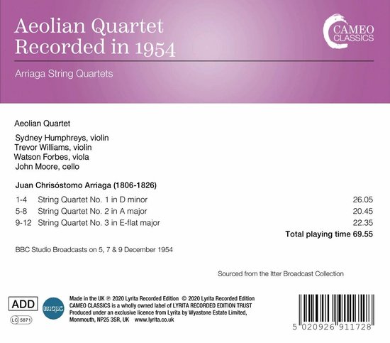 Juan Chrisostomo Arriaga: The Three String Quartets, Aeolian Quartet | CD (album) | Muziek | bol.com