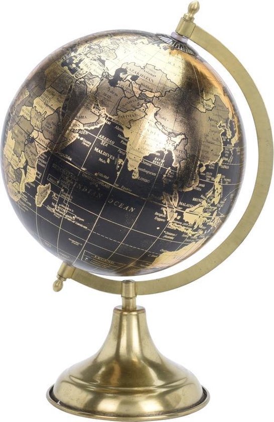Decoratie wereldbol/globe goud/zwart op metalen voet/standaard 20 x 33 ...