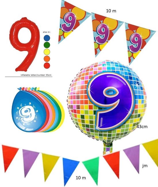 9 jaar - pakket B feestversiering - feestartikelen - negende verjaardag ...