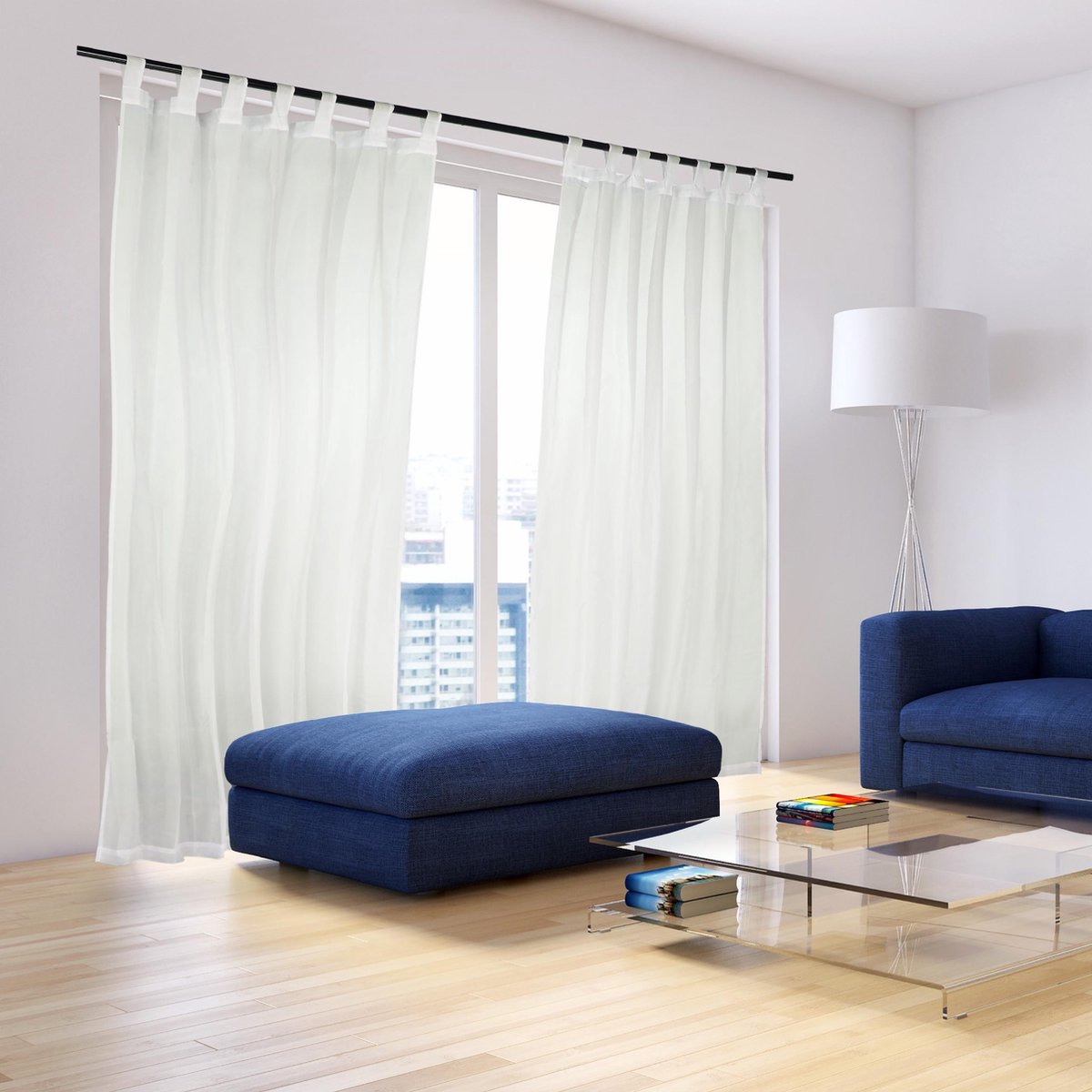 Relaxdays 4 x vitrage met lussen - voile - effen - polyester ...