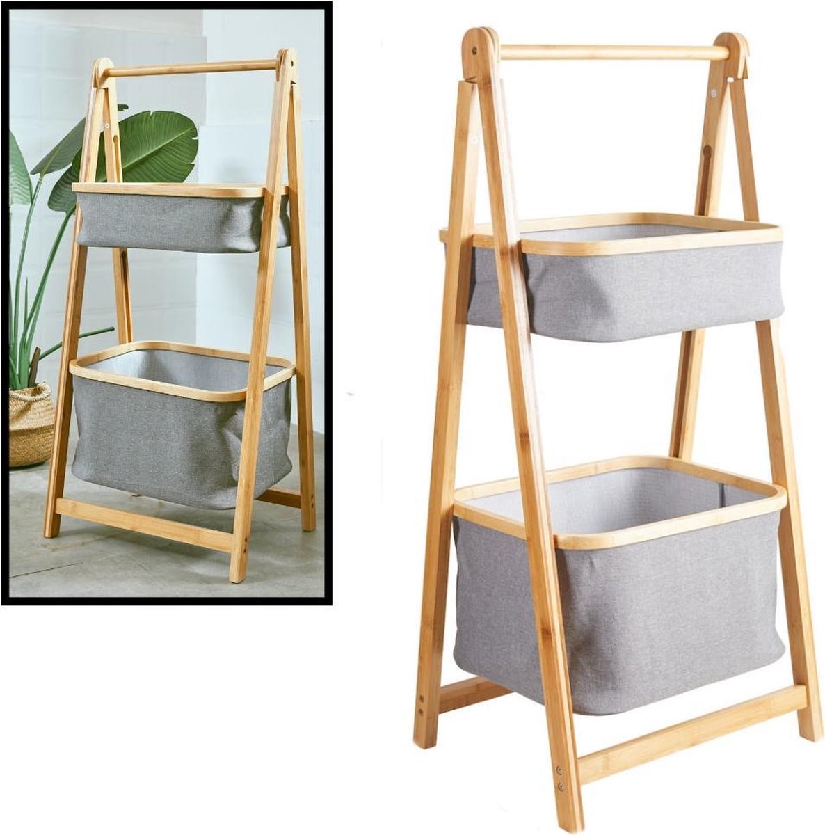 Decopatent® Houten opbergrek met 2 manden - Bamboe - badkamerrek ...