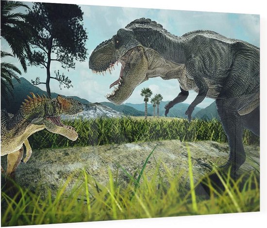 Dinosaurus T-Rex battlefield duo - Foto op Plexiglas - 60 x 40 cm | bol.com