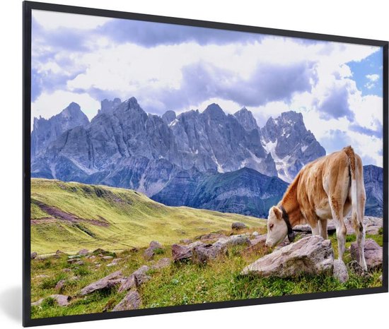Photo en cadre - Une vache alpine devant un cadre photo paysage de ...