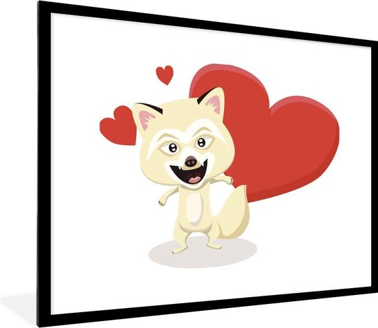 Fotolijst incl. Poster - tekening van een witte poolvos met hartjes ...