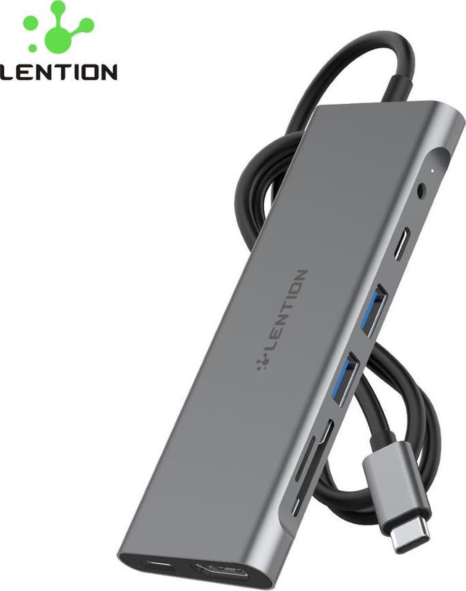 Lention - Premium USB-C Mega 8 in 1 Hub met Lange Kabel - 2X USB 3.0 ...