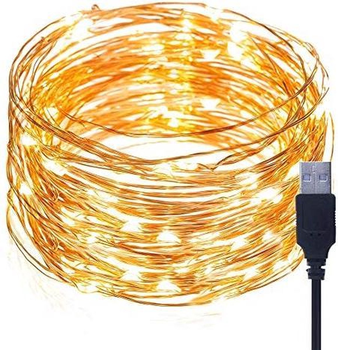 Lichtsnoer koper - 2m - 20 LED's - Warm Wit - USB | bol.com