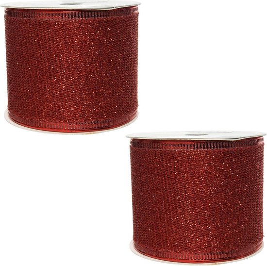 4x Rood glitter lint/gaas op rol 270 x 6 cm - Decoratie gaas/lint ...