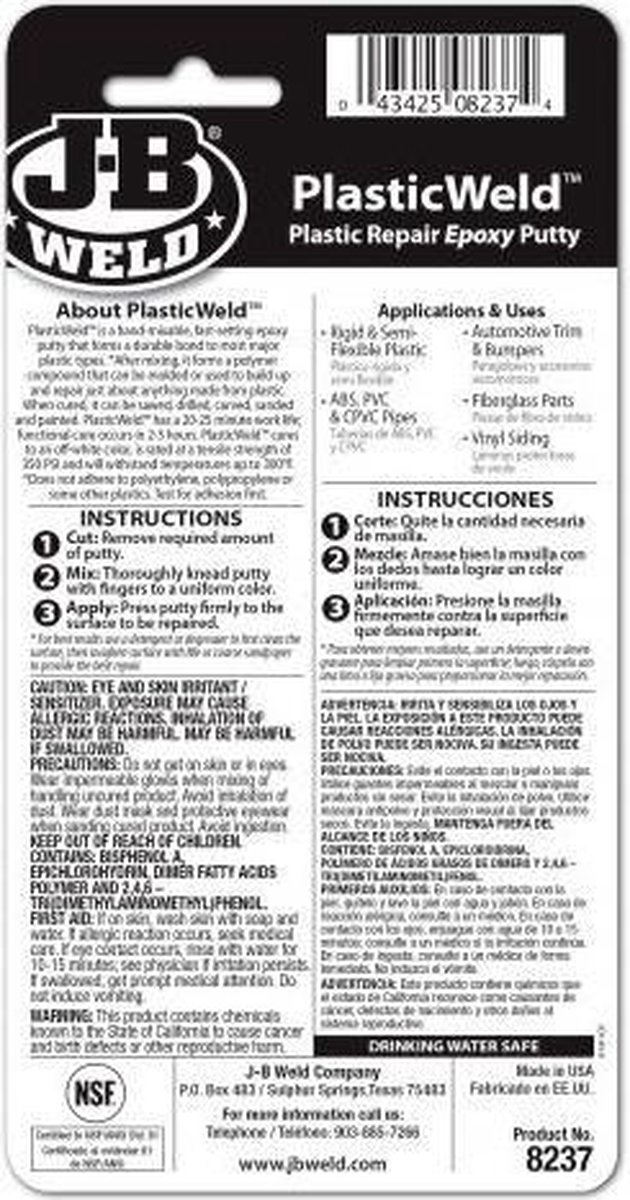 JB Weld Plastic Weld mastic extrêmement puissant pour automobile, PVC ...