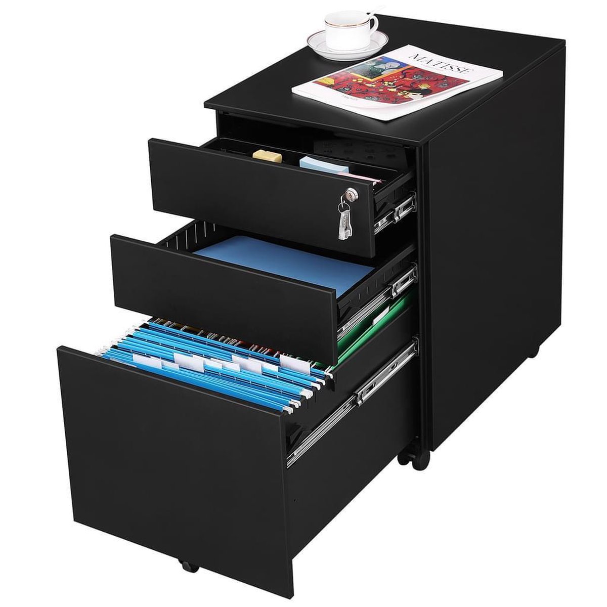 Nancy's Drawer Block 3 Tiroirs Noir - Bureau Bloc Tiroir 52 x 39 x 60 ...