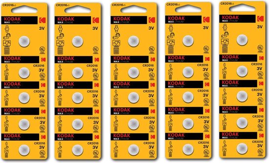 Kodak Max CR2016 3V Lithium knoopcel - 25 Stuks (5 Blisters a 5St) | bol.com