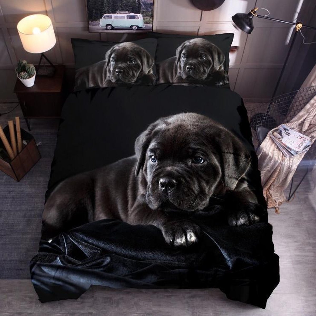 Dekbedovertrek, schattige labrador puppy op zwart. 200x230cm ...