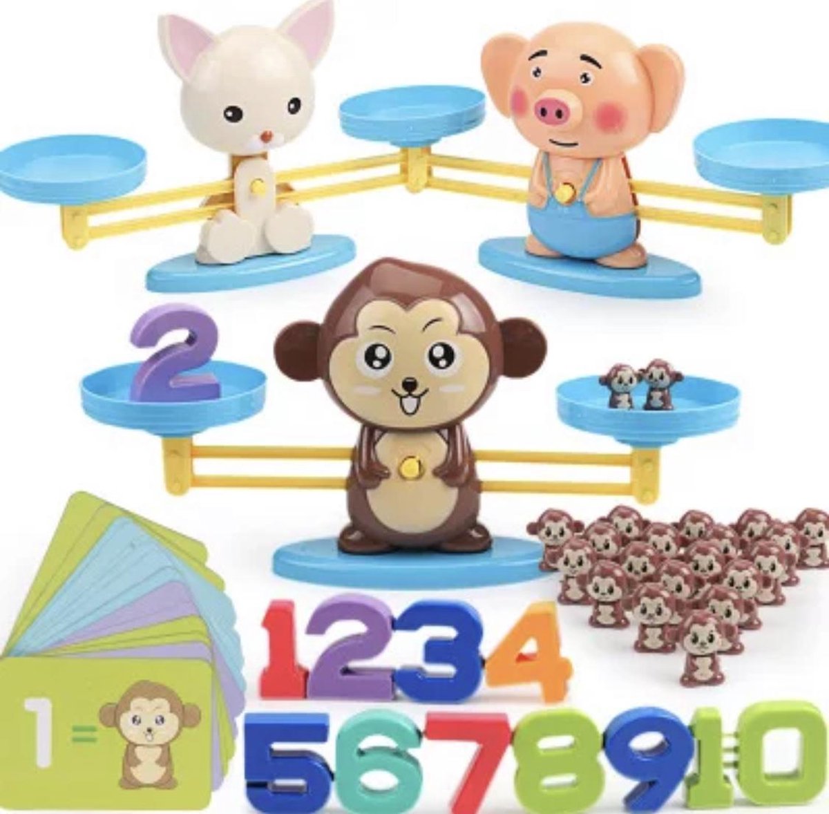 Educatief reken spel, balance game monkey, bruine aap, rekenen voor ...
