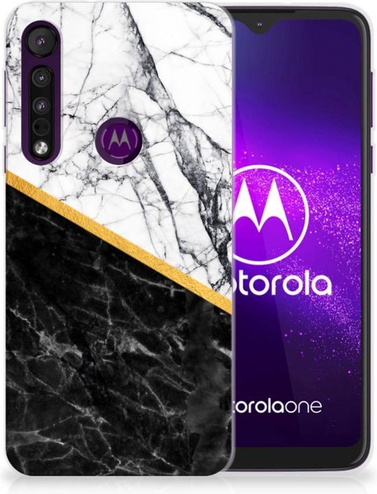Motorola One Macro TPU Siliconen Hoesje Marble White Black | bol.com