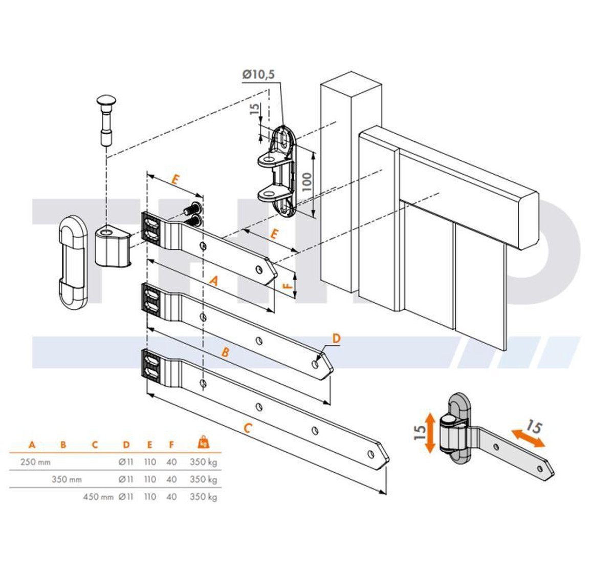 3-dimensioneel regelbaar 180° roestvrij scharnier - Scharnierarm RVS ...