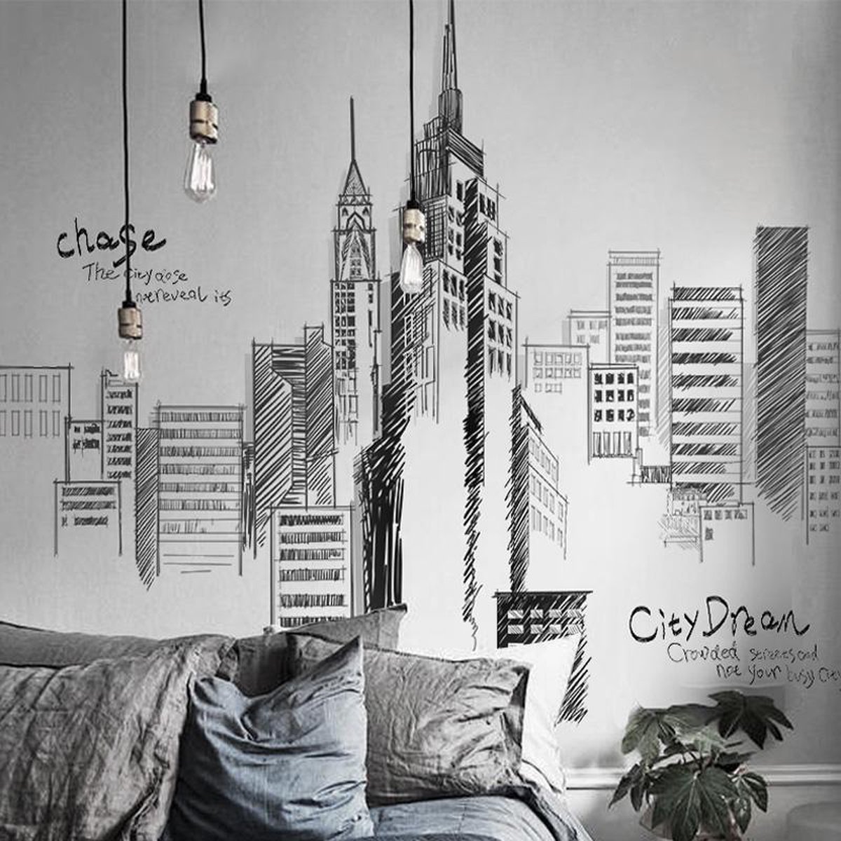 bâtiments de la ville - sticker mural - décoration murale - salon ...