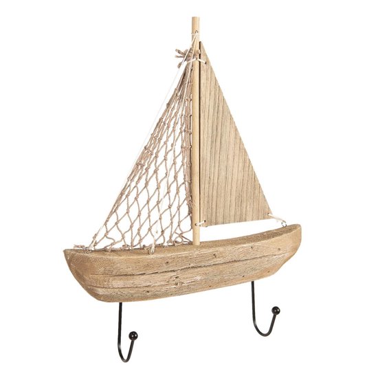 Clayre & Eef Wandkapstok 6H1784 22*5*27 cm Bruin Hout / ijzer Boot ...