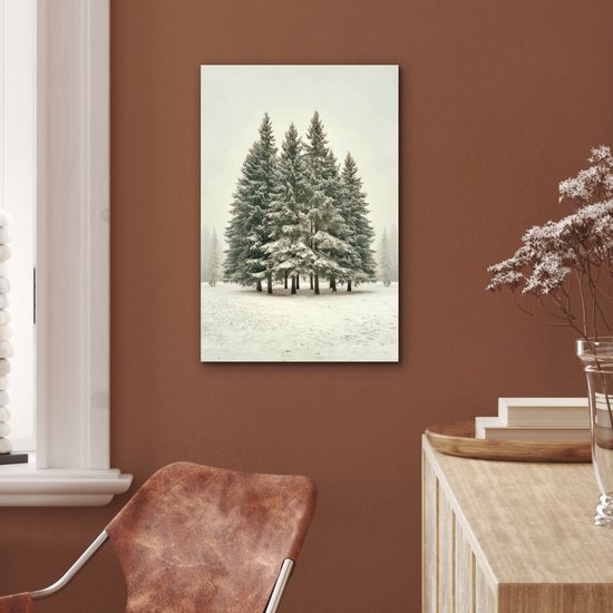 Aluminium schilderij 40x60 cm - Wanddecoratie metaal - Bomen - Sneeuw ...