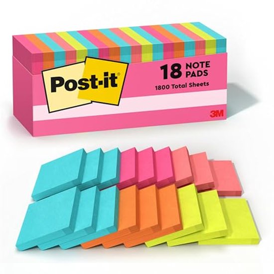 Heerlijke Sticky Notes 3x3 inch - 18 Pads met Heldere Kleuren (Magenta ...