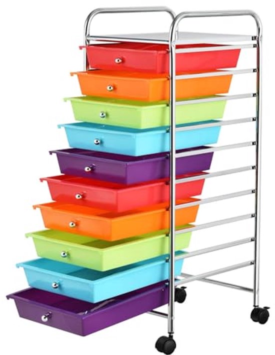 Opbergkar met 10 laden - Trolley Organizer voor Kantoor en School ...
