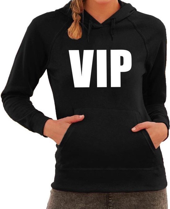 VIP tekst hoodie zwart voor dames - zwarte fun sweater/trui met ...