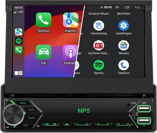 Universeel 1 DIN | Klapscherm 7 inch | Draadloos CarPlay & Android Auto | Autoradio | bol