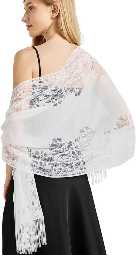 Vitdipy - Omslagdoek - Sjaal - 185 x 65 cm - Dames Sjaal - Kanten Sjaal ...