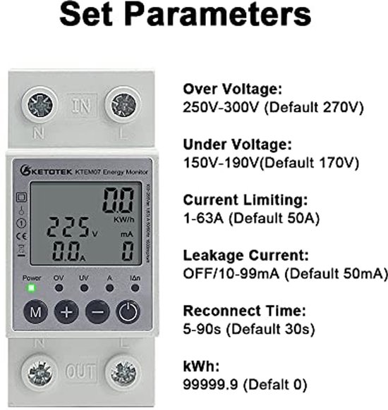 Digitale stroommeter DIN-rail 1 fase energiemeter met LCD-scherm | bol