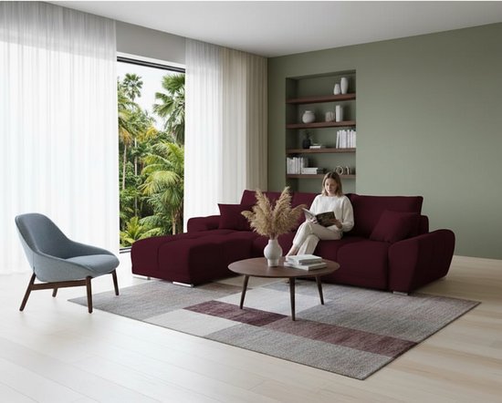 Hoekbank L-vorm Fluweel 289x189 cm met Opbergruimte & Uittrekbaar Bed ...