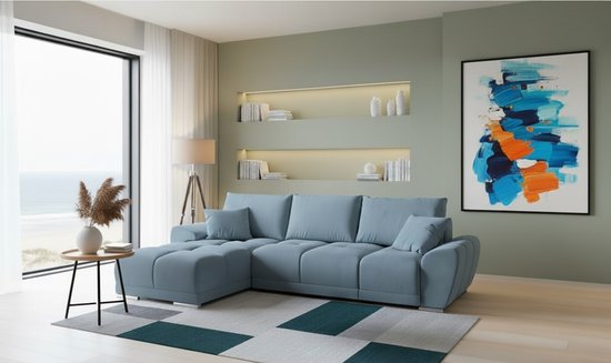 Hoek Slaapbank Fluweel L-Vorm met Opbergruimte & Uittrekbaar Bed ...
