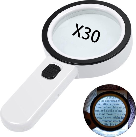 Loupe - Loupe avec lumière - Grande loupe éclairée 30X - Portable - Loupe éclairée 12... | bol