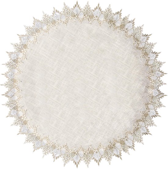 Mk stoer Linen Round Doily, 90cm Beige Tablecloth with Lace Edge ...