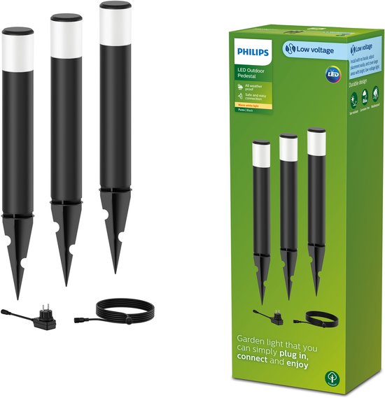 Philips GardenLink Purex 24V sokkellamp met spies - zwart - set van 3 | bol