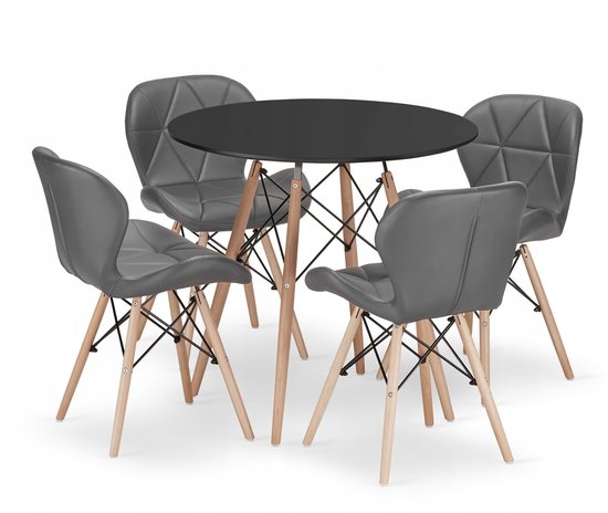 Set Ronde Eettafel TODI Ø80 cm Zwart + 4 Eetkamerstoelen LAGO Grijs ...