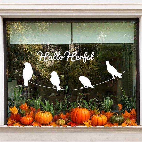 Sticker fenêtre réutilisable automne – Hello Autumn – oiseaux sur une ...