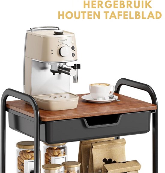 Opbergtrolley 3 Lagen Met Tafelblad - Multifunctionele Metalen Trolley ...