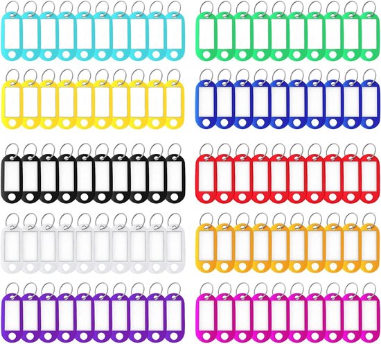Key Fob with Writable Labels- Plastic Key Ring with Loops-10 Colors ...