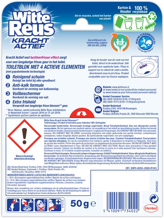 6 x Witte Reus - Kracht Actief Toiletblok - Bloesem - 1 Toiletblok ...