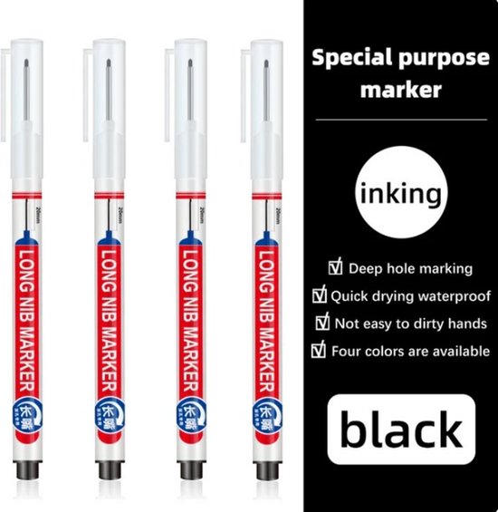 TLVX 4 stuks Verlengde Permanent Marker Zwart – Markeerstift - Markeer ...