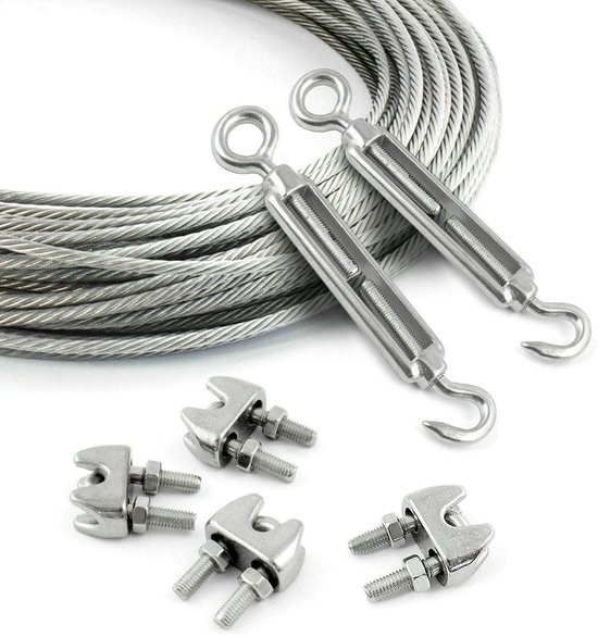 DQ-PP STAALKABEL SET, 5 mm, 200 m, 4 x Kabelklemmen 5 mm, 2 x ...