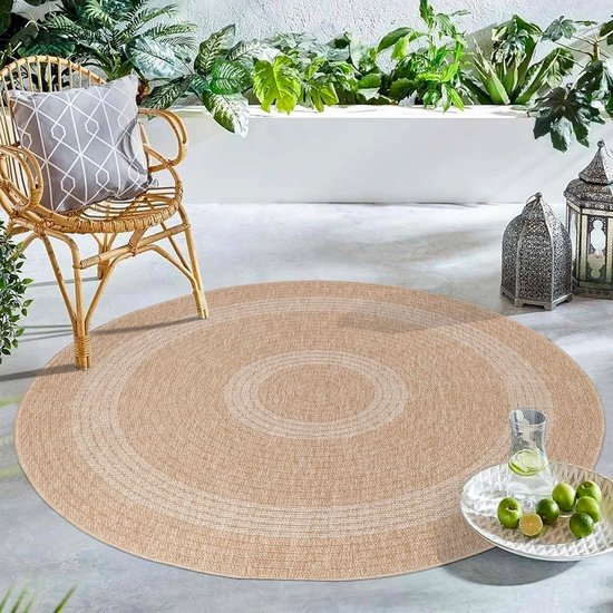 Rond Beige Vloerkleed voor Buiten - Terras, Balkon, Tuin of Keuken ...