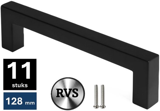 11 X MSQDESIGN Handgrepen RVS zwart - Boormaat 128mm - zwarte Handgreep ...