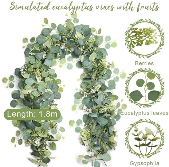 Eucalyptus decoratieve slinger - kunstplantenslinger - 1,8 m | bol