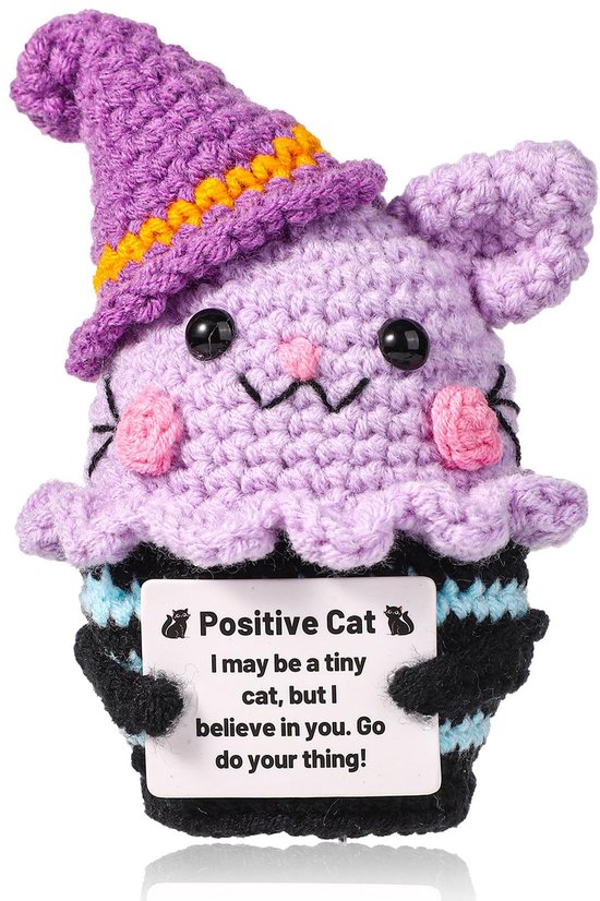 Positive Cat, Positive Cat with Witch Hat Mini Crochet Cat Knitted ...